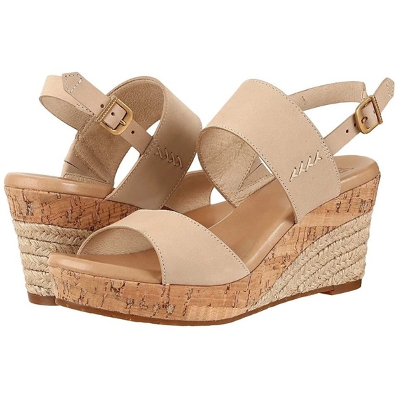 UGG | Shoes | Ugg Elena Horchata Leather Slingback Wedge Sandal 65 ...